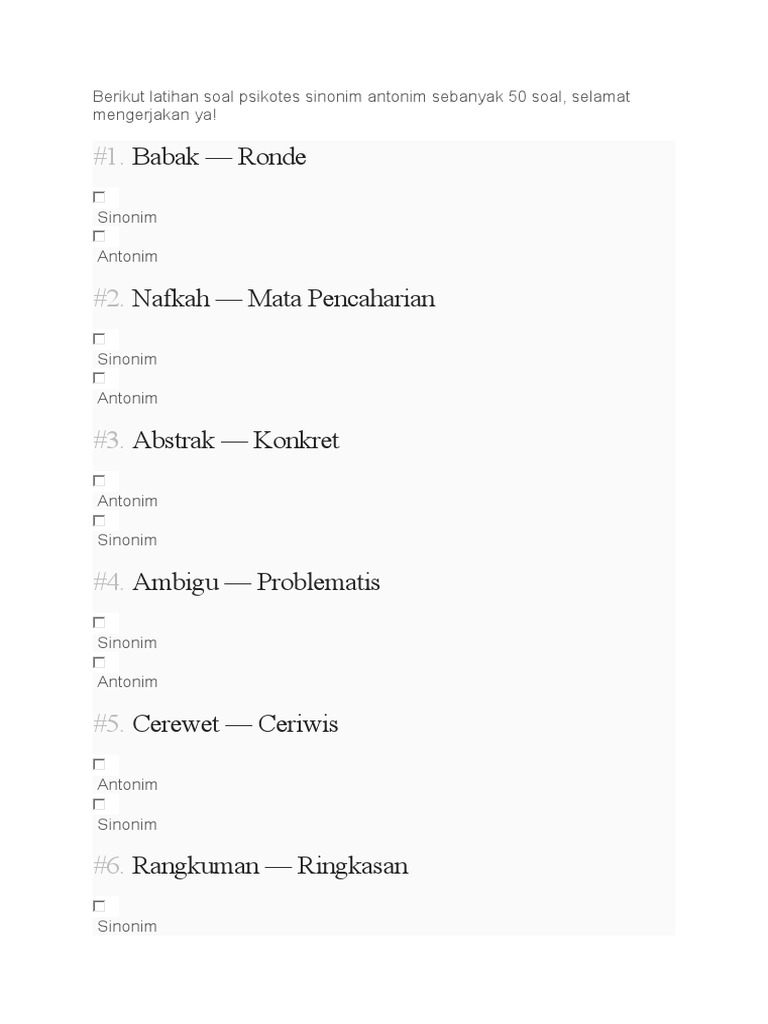 Sinonim Antonim | PDF | Pengembangan Diri