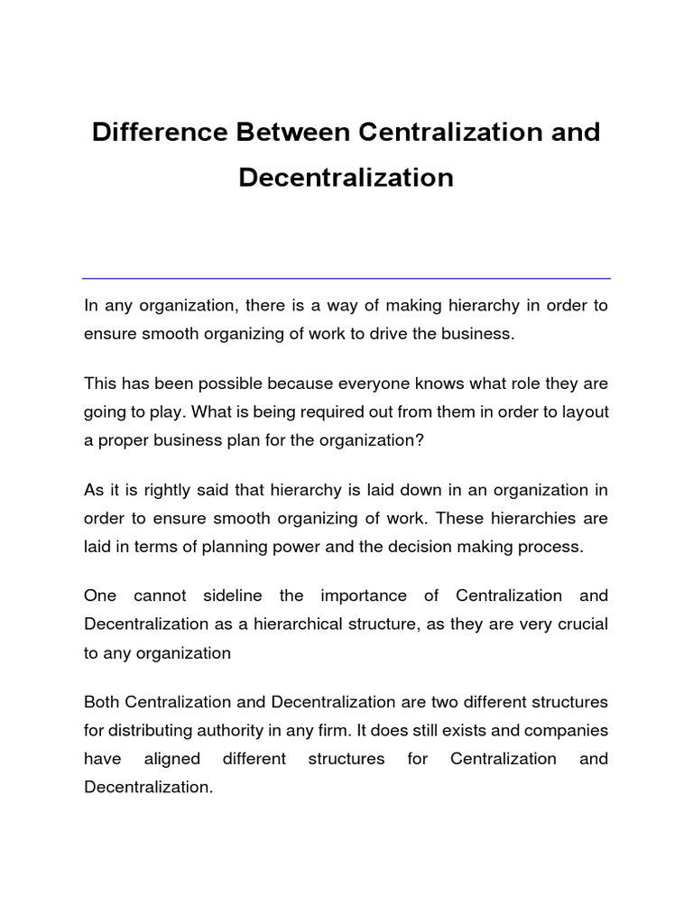 Centralisation and Decentralisation | PDF | Decentralization | Decision Making
