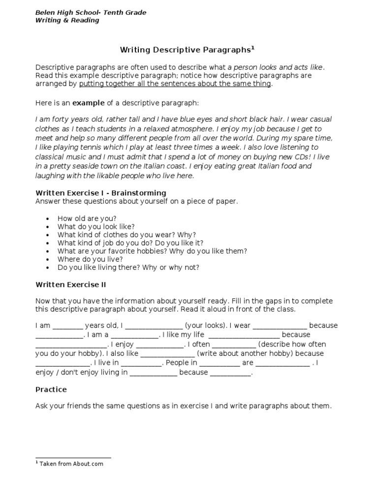Writing Descriptive Paragraph | PDF | Cognition