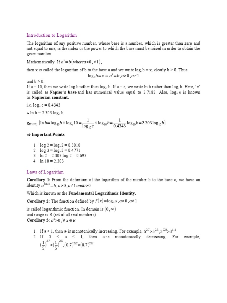 Logarithmintroduction To | PDF | Logarithm | Numbers