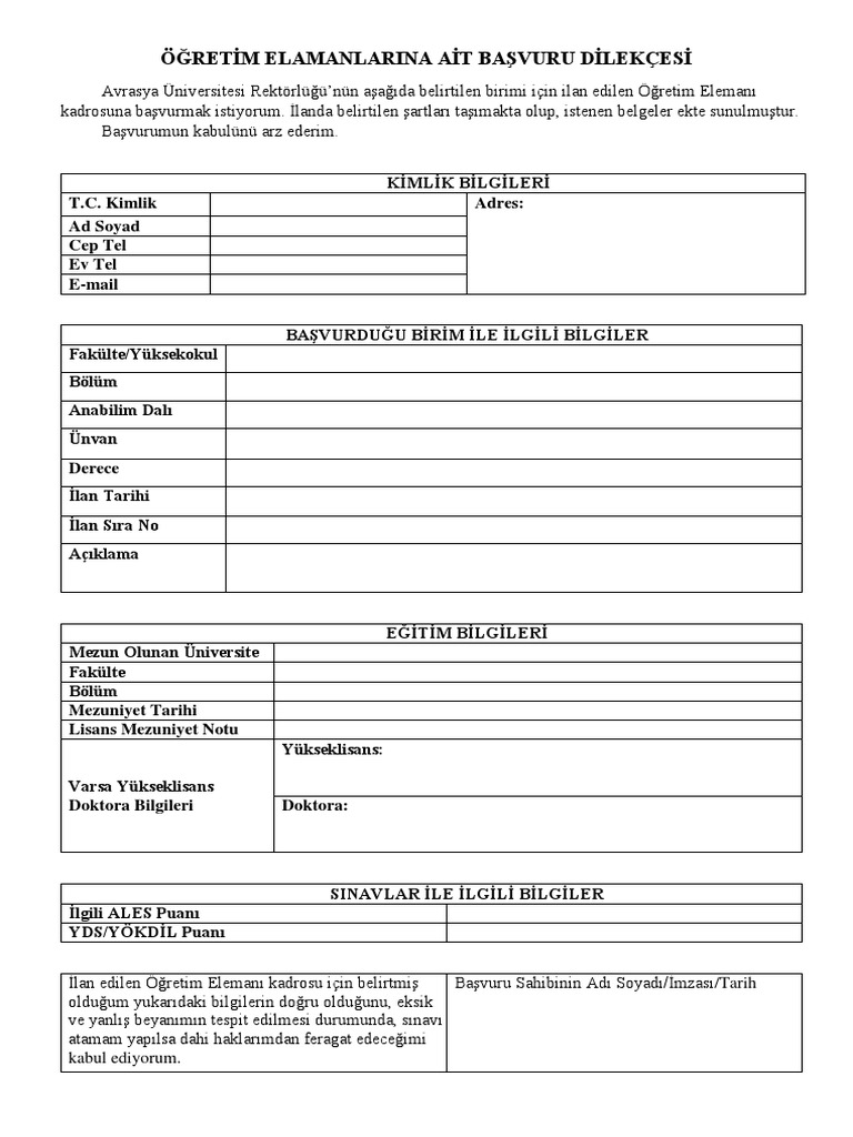 Akademik Personel Basvuru Formu | PDF Akademik Personel Basvuru Formu | PDF