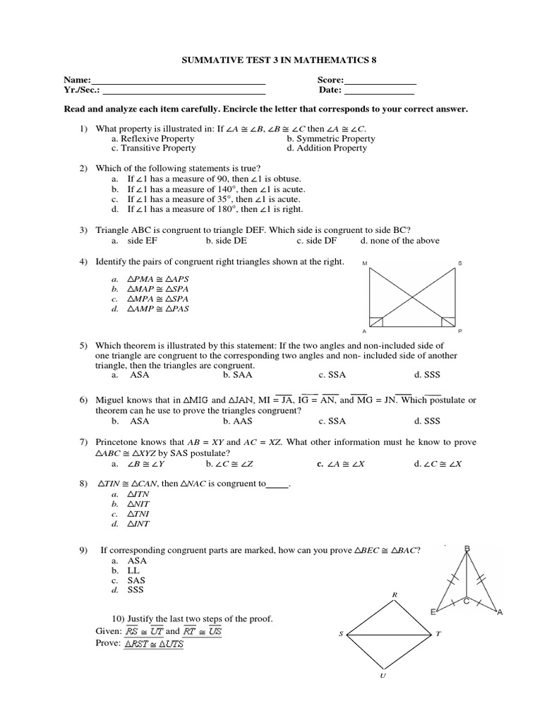 SUMMATIVEMath8Q3M5 - 6 | PDF | Elementary Geometry | Classical Geometry