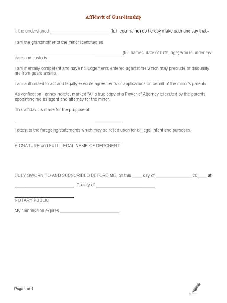 Affidavit of Guardianship | PDF | Law