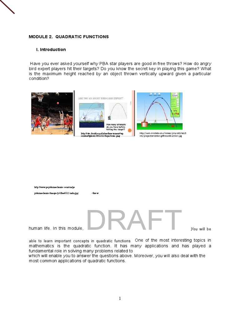 Draft: Module 2. Quadratic Functions | PDF | Quadratic Equation ...