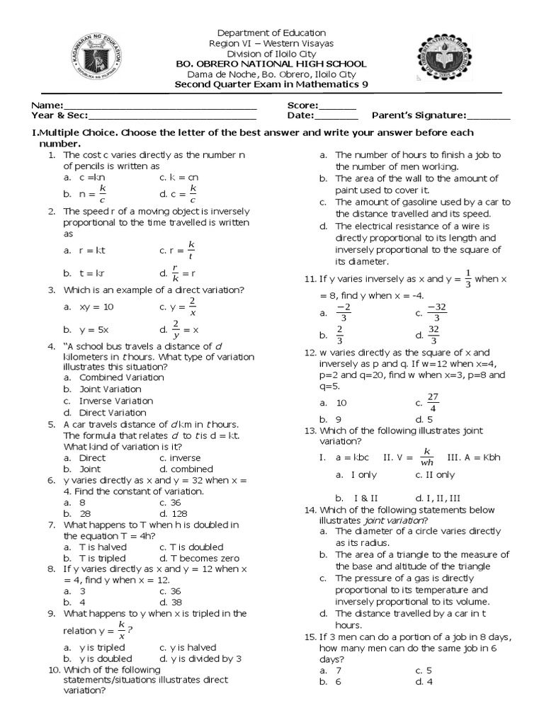 Grade 9 2nd Quarter | PDF | Speed | Triangle