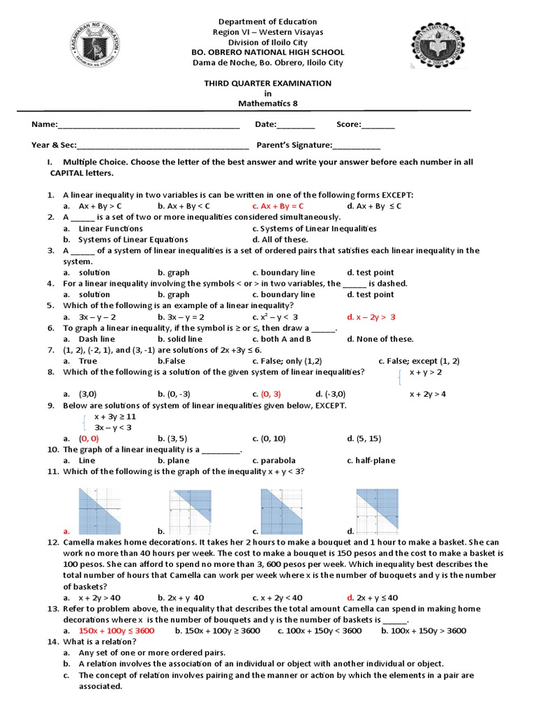 Final 3rd Periodical Exam in Math - 19 20 | PDF | Theorem | If And Only If