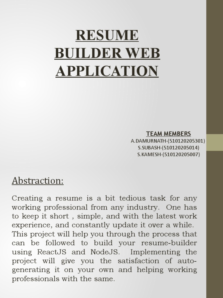 Resume Builder Web Application: Team Members | PDF | Html | World Wide Web