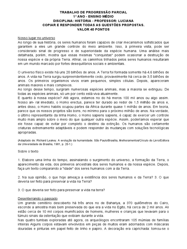 1º Ano em Trab. Progressão Parcial | PDF | Humano | Grécia Antiga