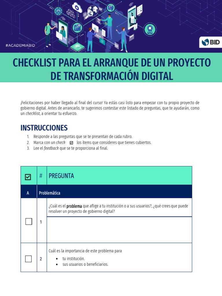 4.1.1 Checklist para El Arranque de Un Proyecto de Transformación ...