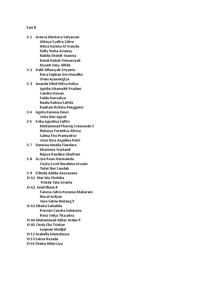 Student Names by Class and Section | PDF