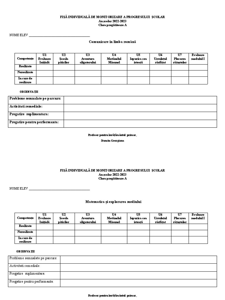 Fisa Progres Individual Gradinita | PDF