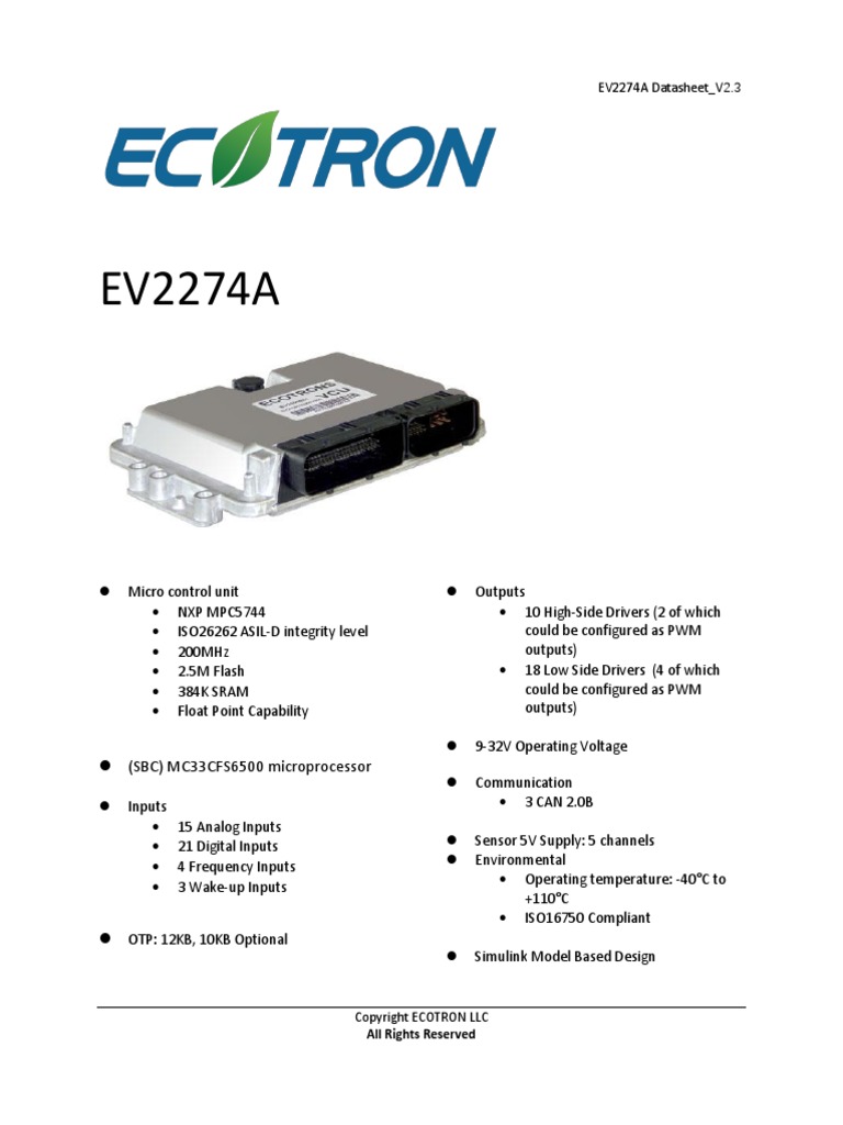 VCU-EV2274A Datasheet V2.3 | PDF | Electrical Engineering | Electricity
