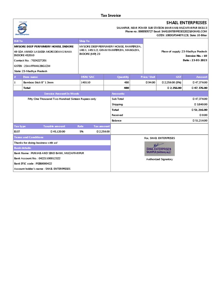 Shail Enterprises: Tax Invoice | PDF | Taxes | Economy Of Asia