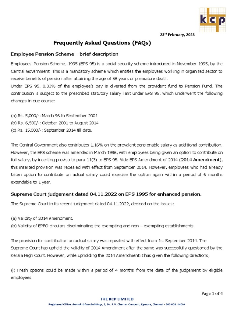 FAQs on SC Judgement for EPS 1995 Pension Scheme | PDF | Pension | Employment