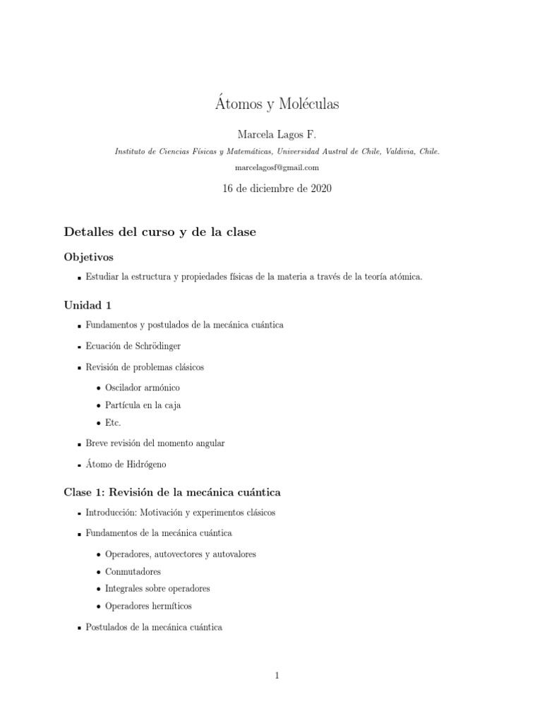 átomos Y Moléculas Pdf Mecánica Cuántica Función De Onda