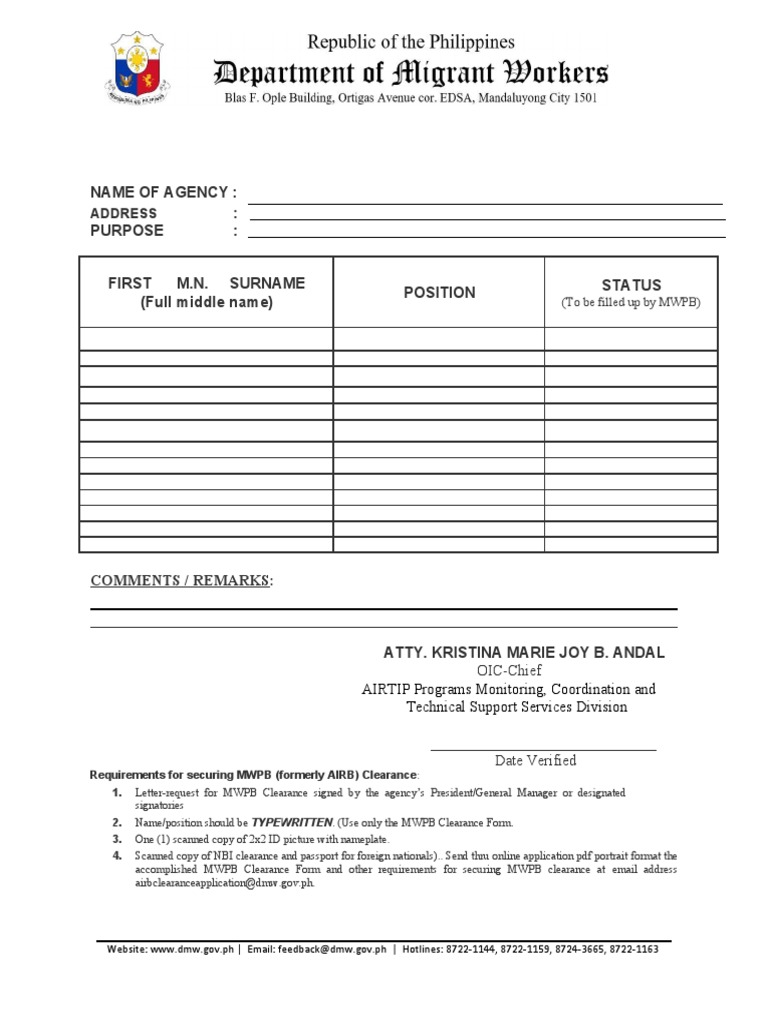 MWPB Clearance Information Sheet | PDF
