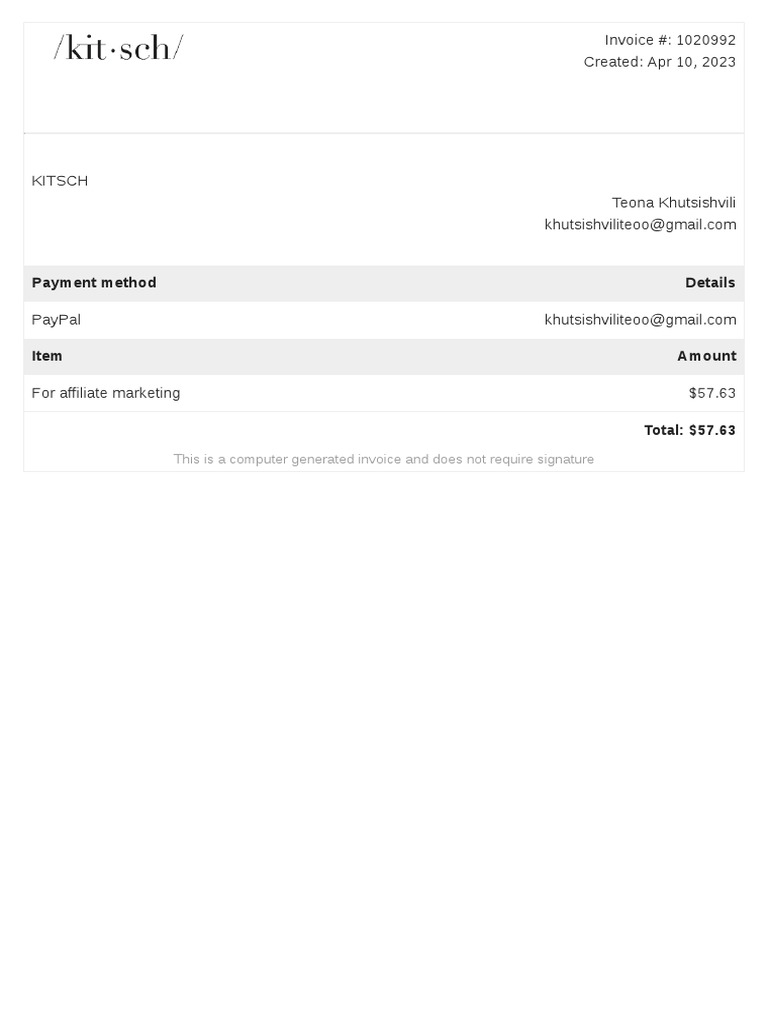 Payment Method Details: Invoice #: 1020992 Created: Apr 10, 2023 | PDF