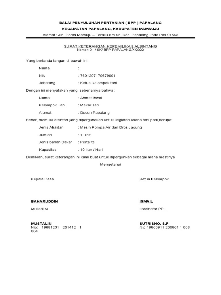 SURAT KETERANGAN ALSINTAN (2) | PDF