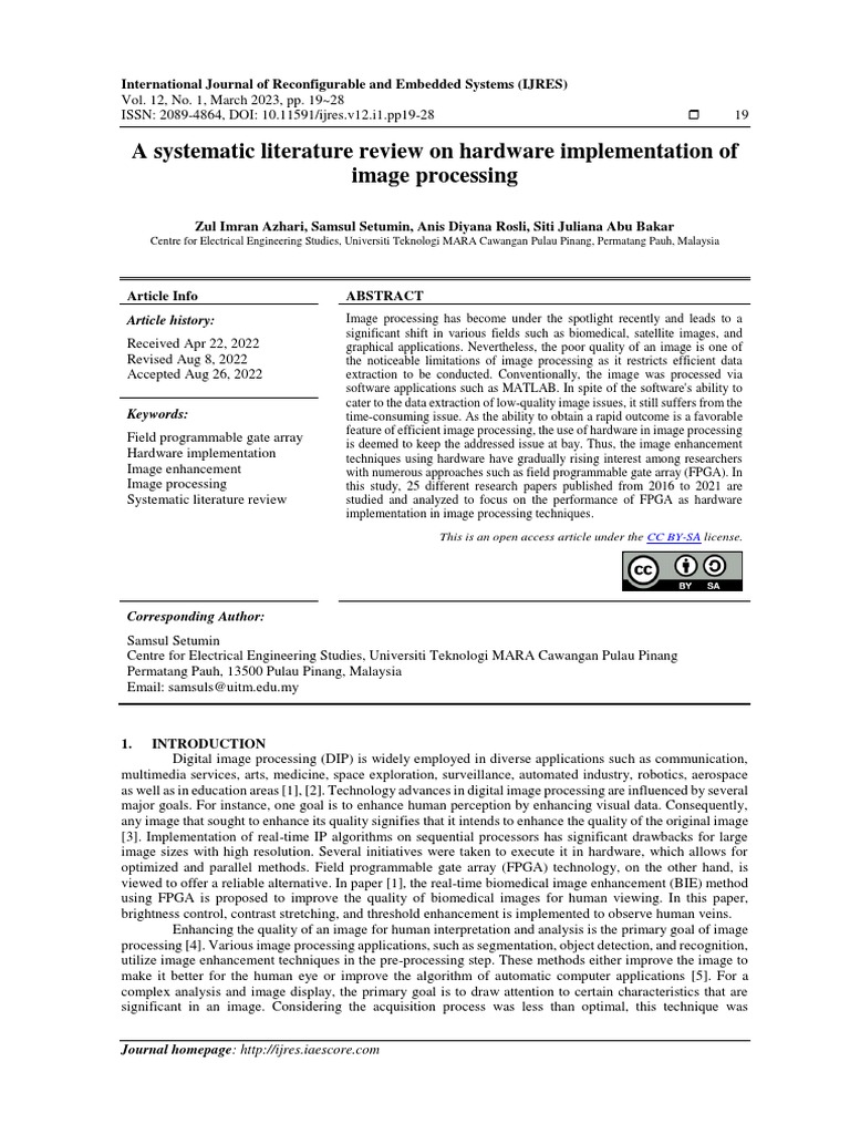A Systematic Literature Review On Hardware Implementation Of Image Processing Pdf Field