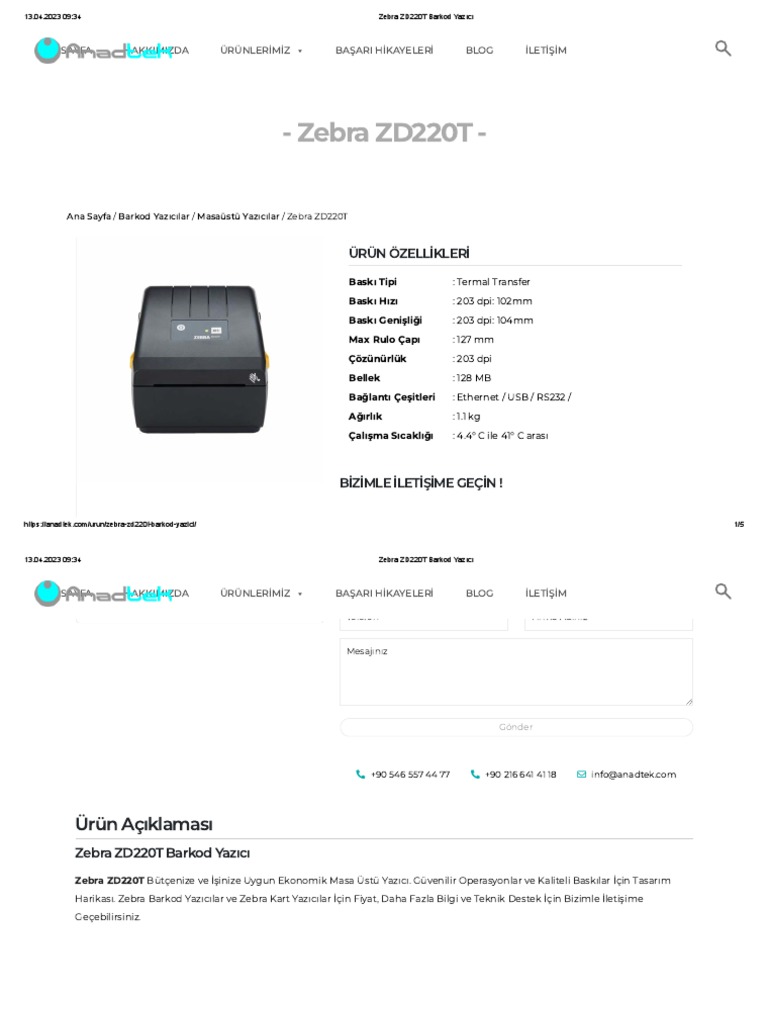 Zebra ZD220T Barkod Yazıcı 1 | PDF