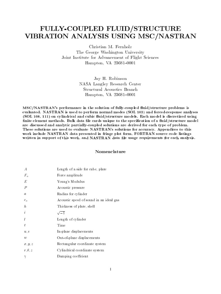 Nasa - Fully-Coupled Fluid-Structure Vibration Analysis Using Nastran | Download Free PDF ...