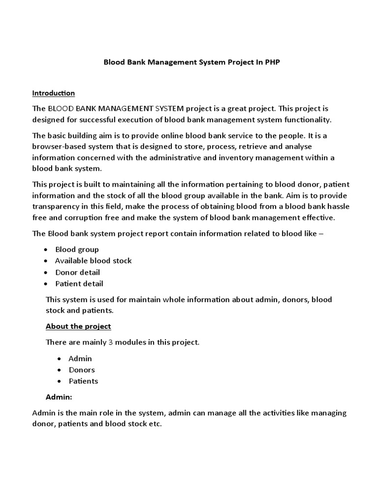 BBMS Project Report | PDF | Blood Donation | Blood Type