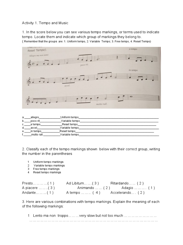 Activity 1. Tempo and Music | Download Free PDF | Tempo | Notation