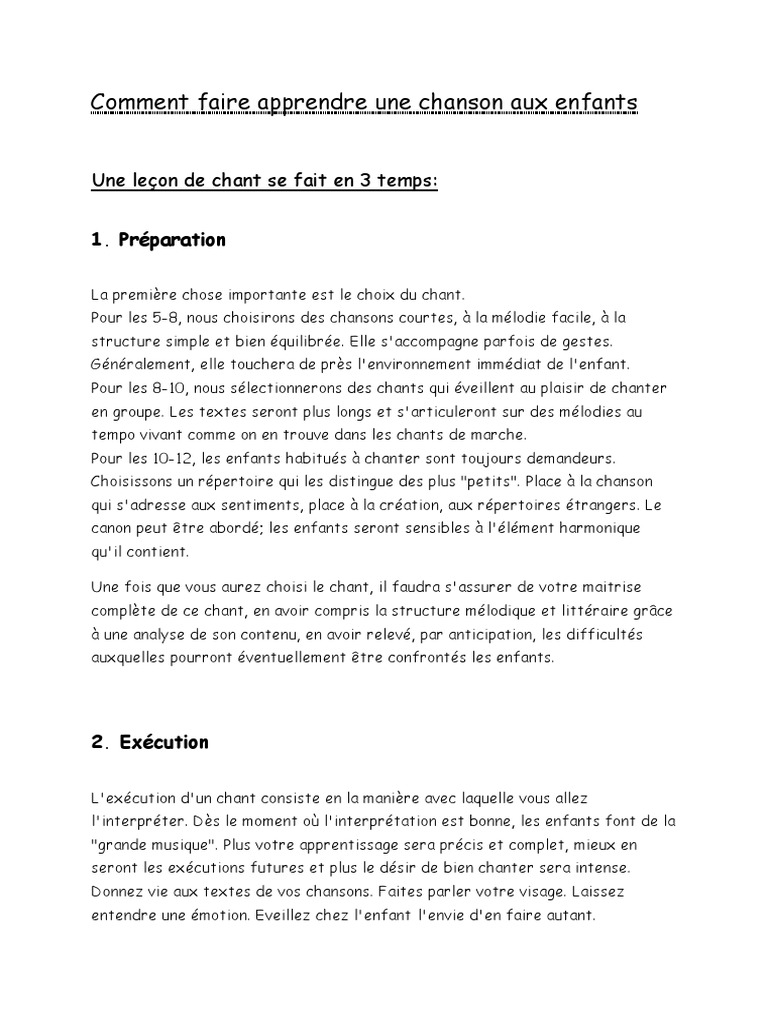 Apprendre une chanson aux enfants | PDF | Rythme