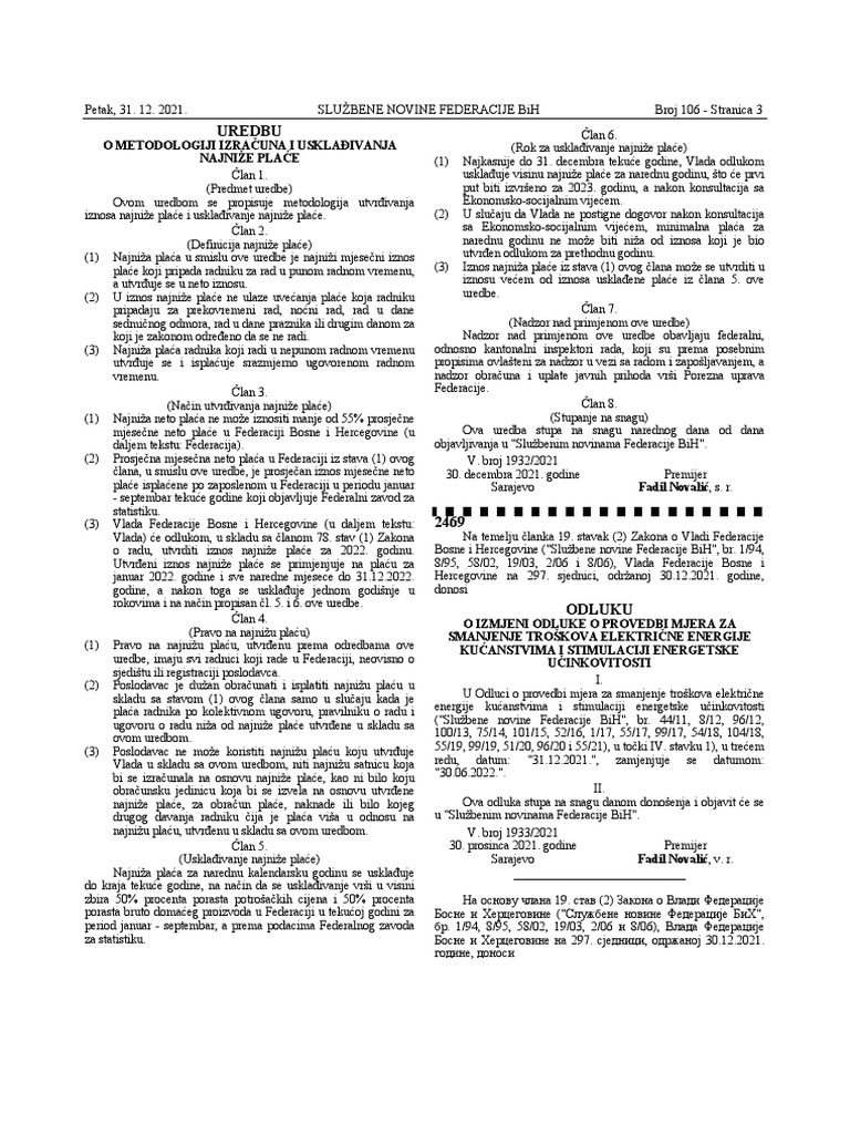 Uredba o Najnizoj Plati | PDF