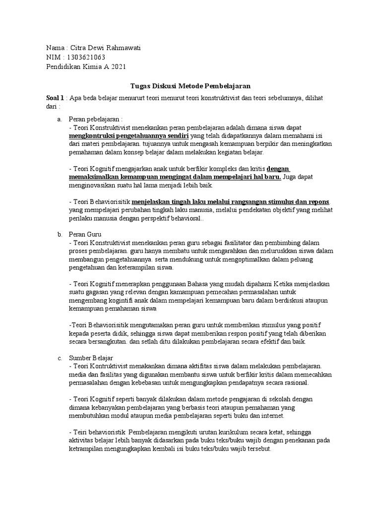Citra Dewi Rahmawati - 1303621063 - Diskusi Teori Belajar | PDF