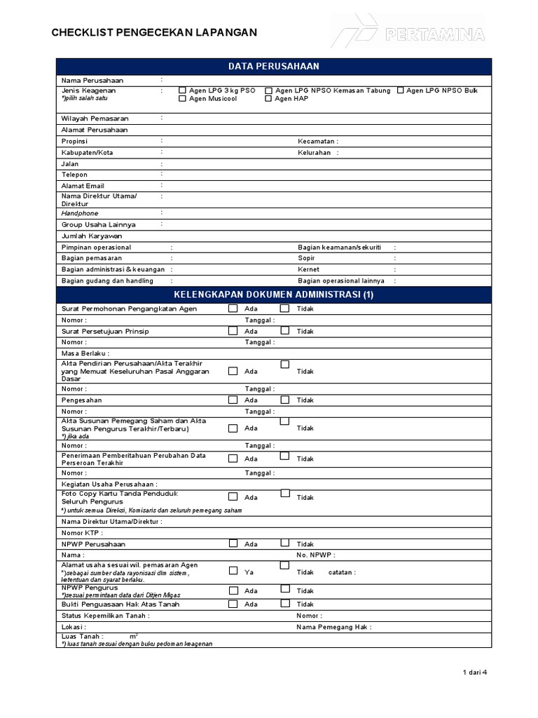 Checklist Pengecekan Lapangan Agen | PDF