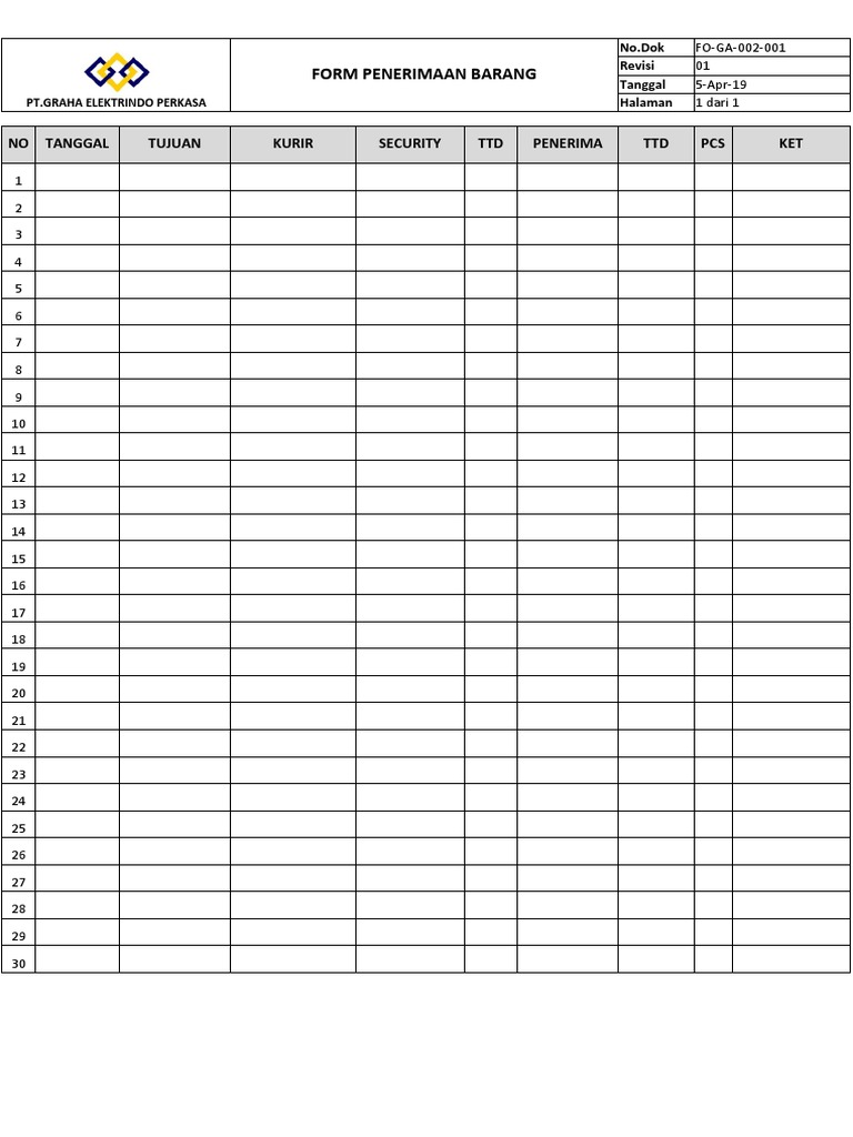 1.fo-Ga-002-01-01 Form Penerimaan Barang Atau Paket | PDF