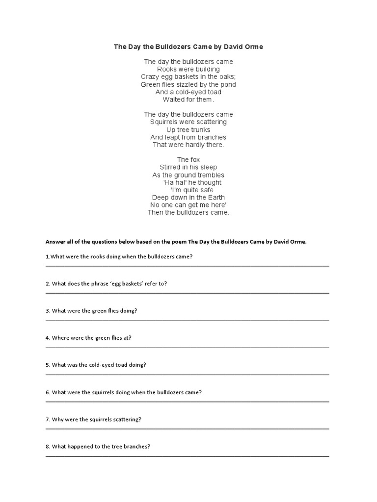 The Day The Bulldozers Came by David Orme | PDF