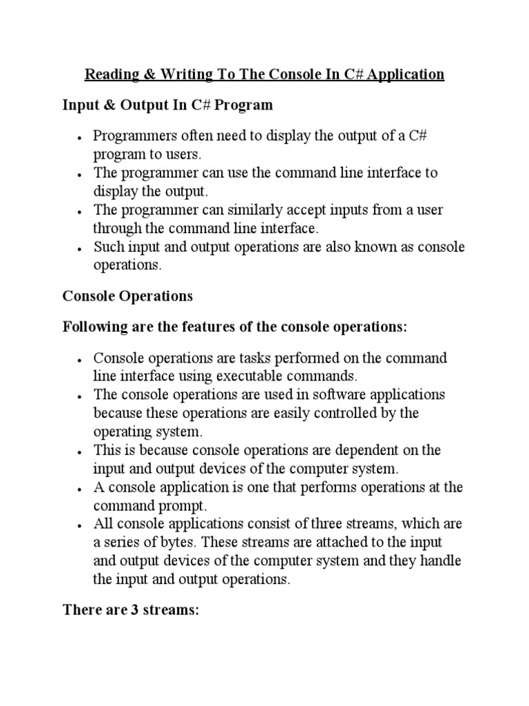 Reading & Writing To The Console in C# Application Input & Output in C# Program | PDF | C Sharp ...