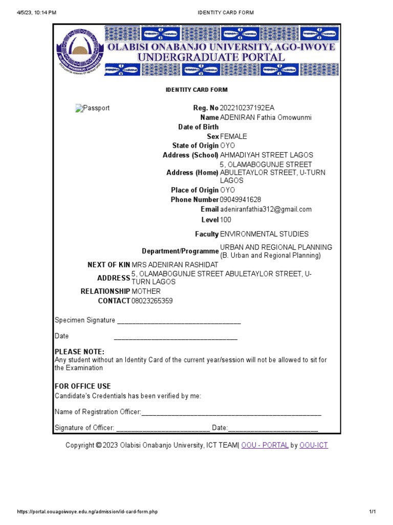 Identity Card Form | PDF | Government And Personhood | Document