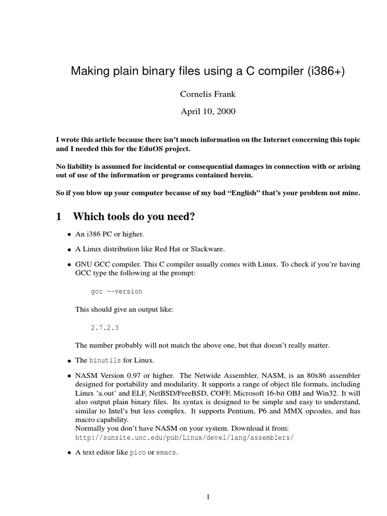Making Plain Binary Files Using A C Comp | PDF | Computer Hardware | Software Development