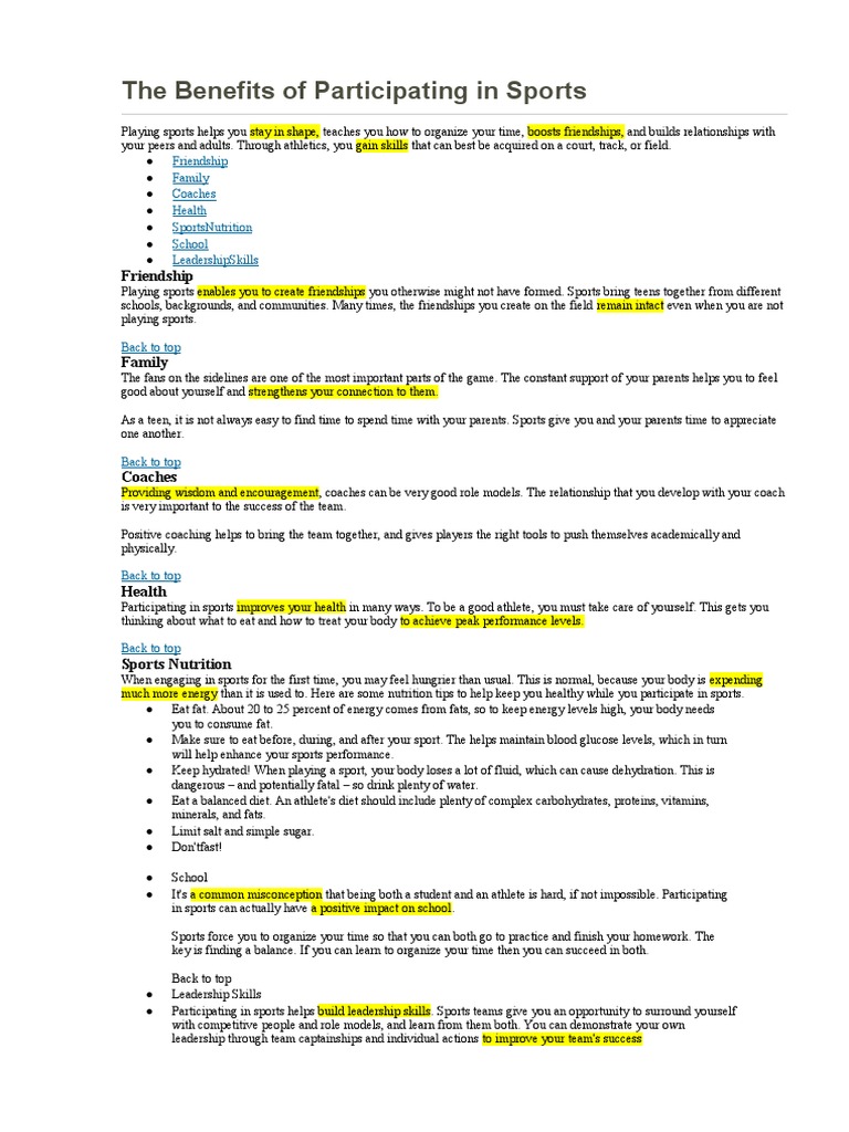 Advantages and Disadvantages of Sports | PDF | Sports | Friendship
