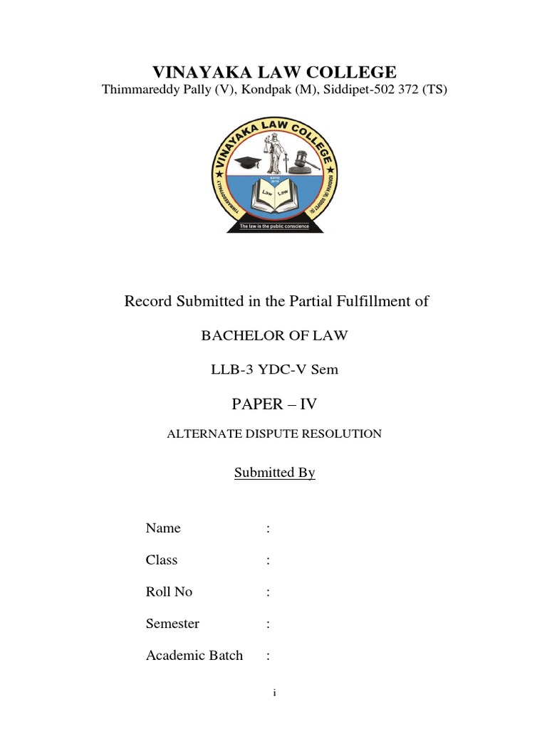 Vinayaka Law College: Record Submitted in The Partial Fulfillment of | PDF