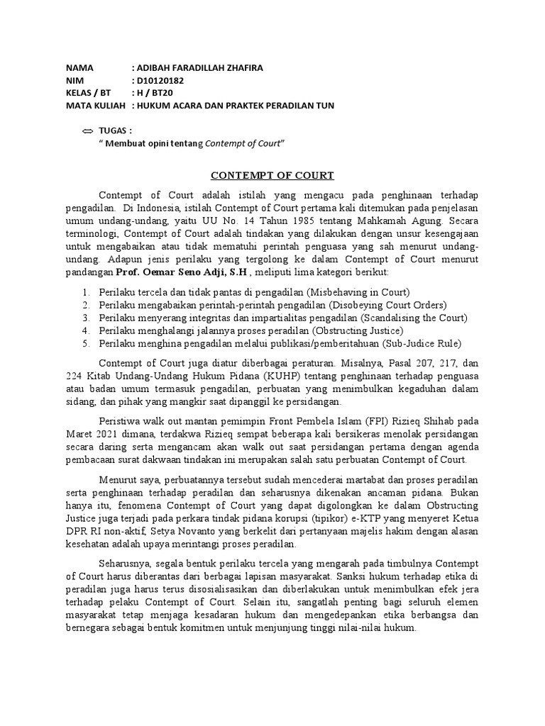 Adibah Faradillah Zhafira - D10120182 - Tugas Hukum Acara Dan Praktek Peradilan Tun | PDF