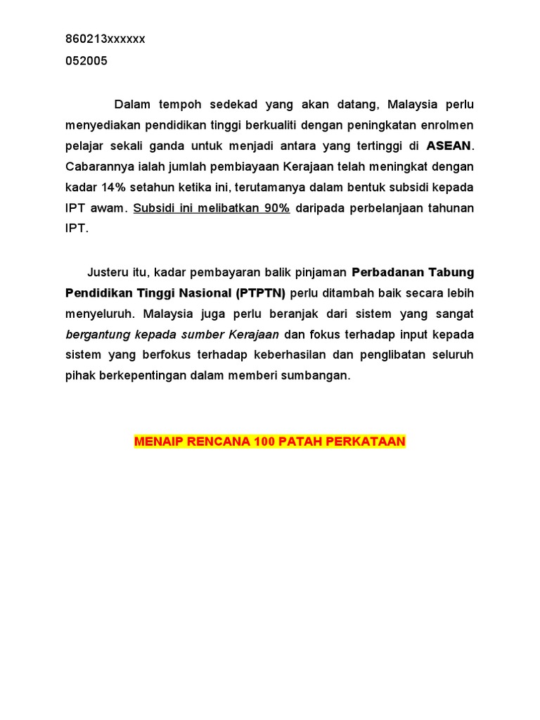 Pendidikan Tinggi Nasional (PTPTN) Perlu Ditambah Baik Secara Lebih | PDF