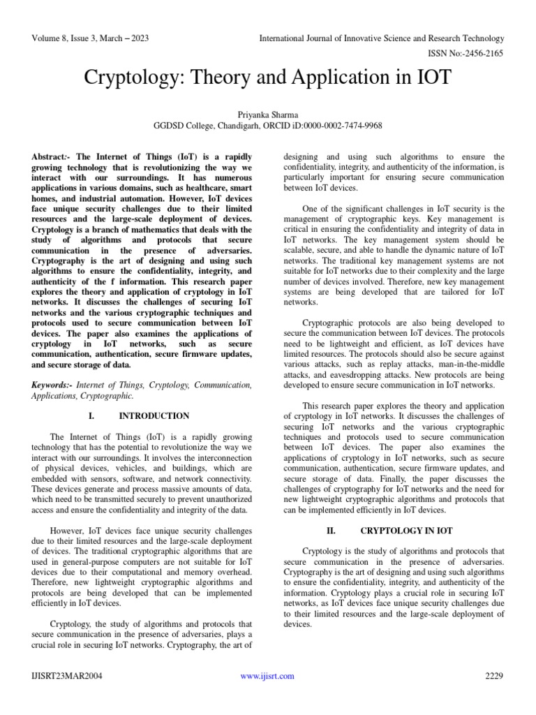 Cryptology: Theory and Application in IOT | PDF | Cryptography ... Cryptology: Theory and Application in IOT | PDF | Cryptography ...