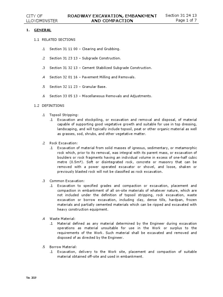 Roadway Excavation Embankment and Compaction 2019 31 24 13 | PDF | Road ...