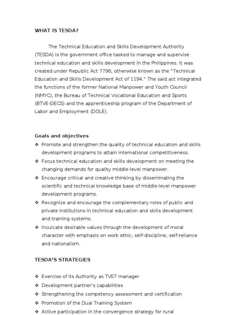 What Is Tesda | PDF | Vocational Education | Apprenticeship