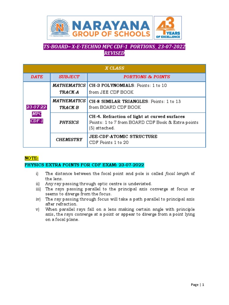 05 - TS - X - E-Techno - CDF - Jee - Portions - 23-07-2022 - Final | PDF