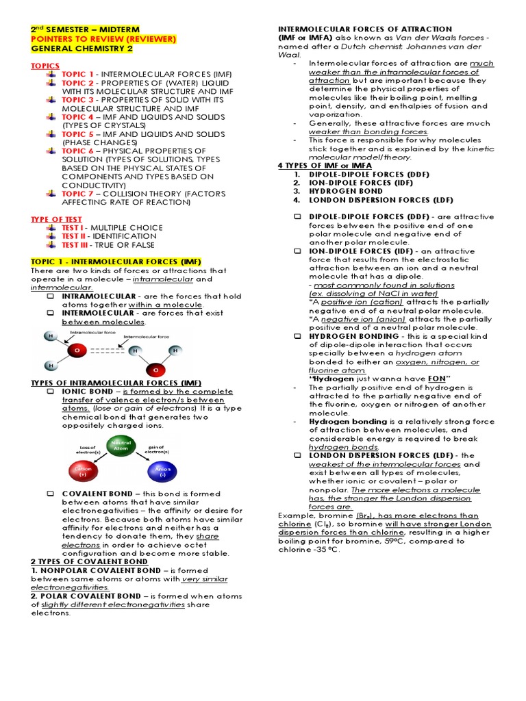 Gen Chem 2 Pointers To Review Reviewer | PDF | Chemical Bond | Chemical ...