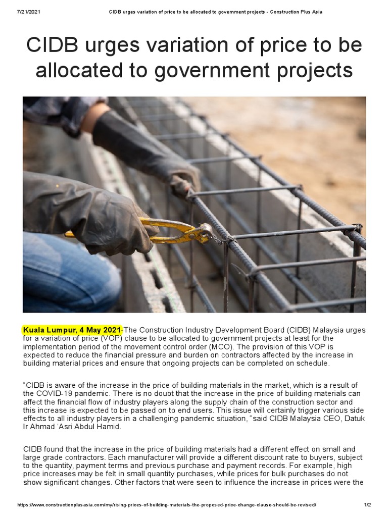 CIDB Urges Variation of Price To Be Allocated To Government Projects ...