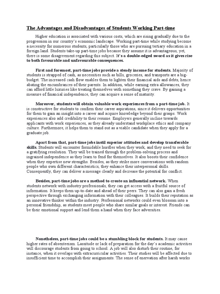 The Advantages and Disadvantages of Students Working Part-Time | PDF ...