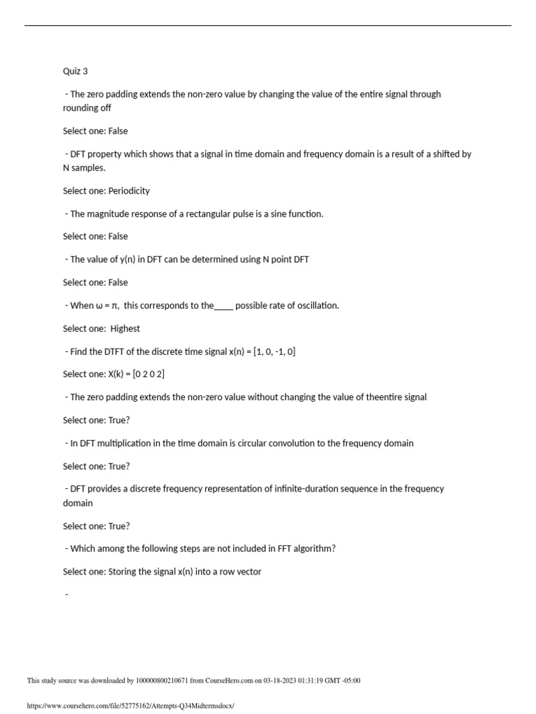 Attempts Q34Midterms | PDF | Discrete Fourier Transform | Laplace Transform