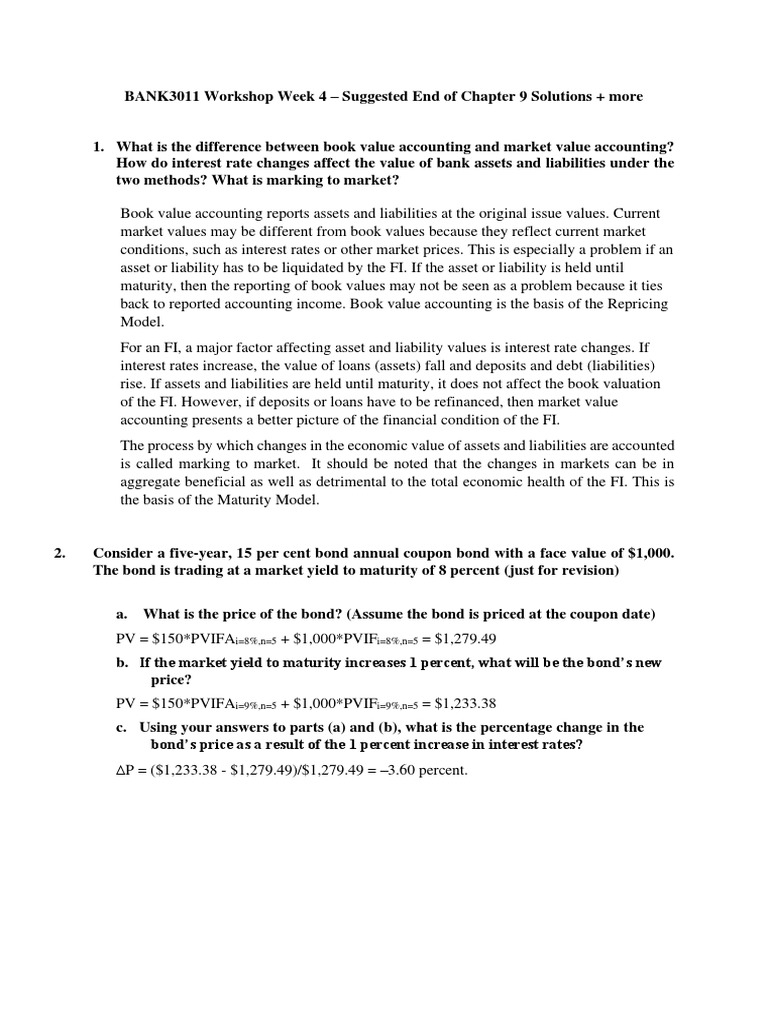 BANK3011 Workshop Week 4 Solutions | PDF