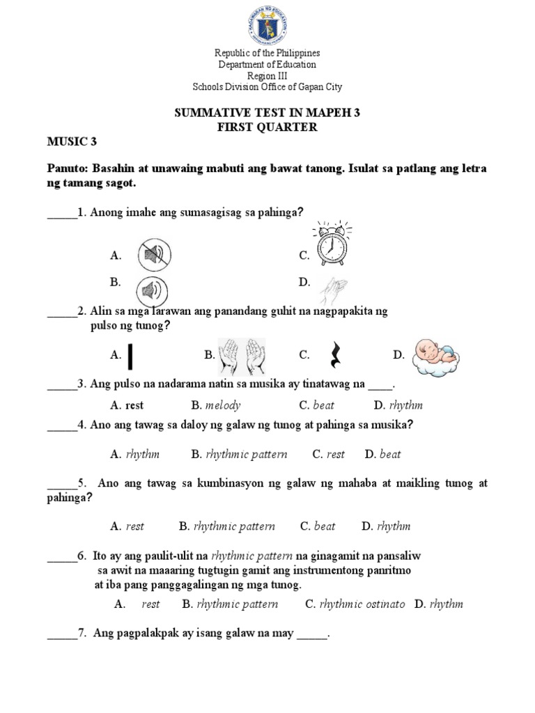 Summative Test in Mapeh 3 First Quarter - Parcutela Elem | PDF